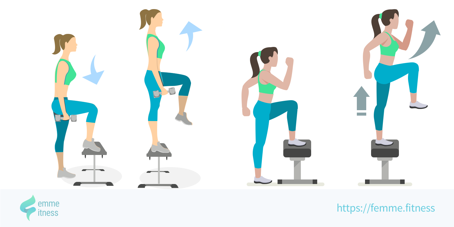 Step up: Montée sur banc avec haltères (et explosif)